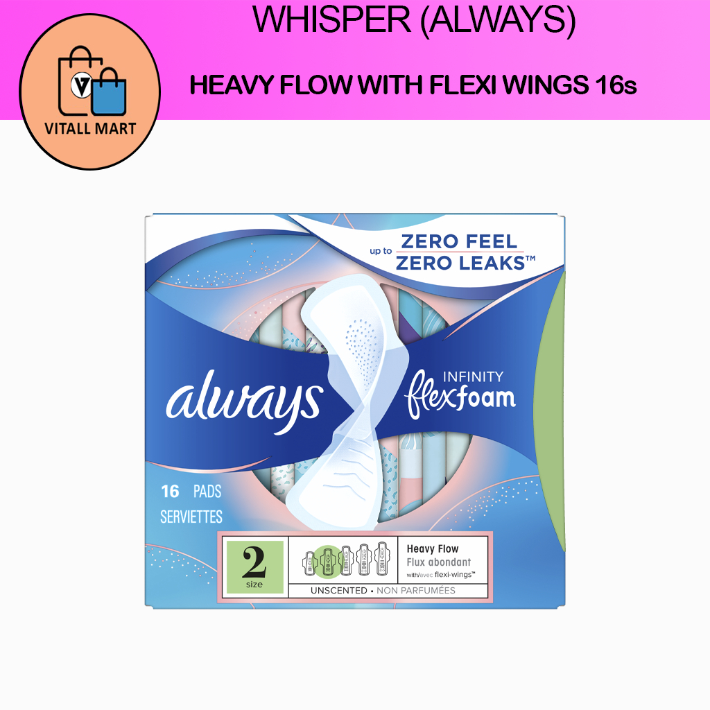 Whisper Always Infinity Pad 27cm Heavy Flow with Flexi Wings 16s ...