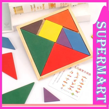 7 Pcs Wooden Tangram Brain Teaser Puzzle Children Mental Development ...