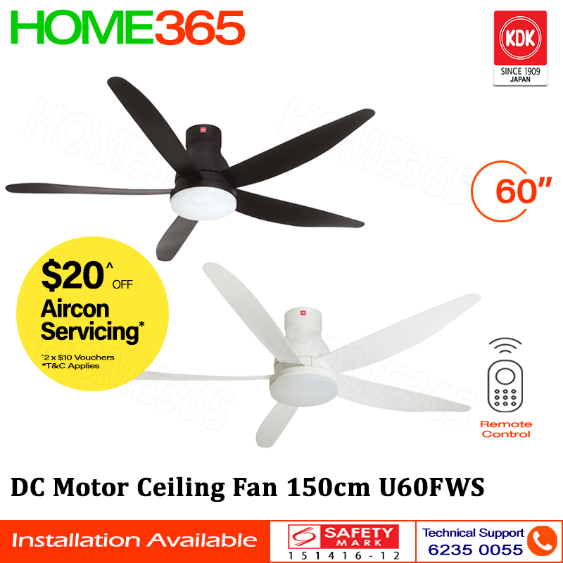 KDK DC Motor Ceiling Fan 150cm w/LED Light 60" U60FW - [U60FWS ...