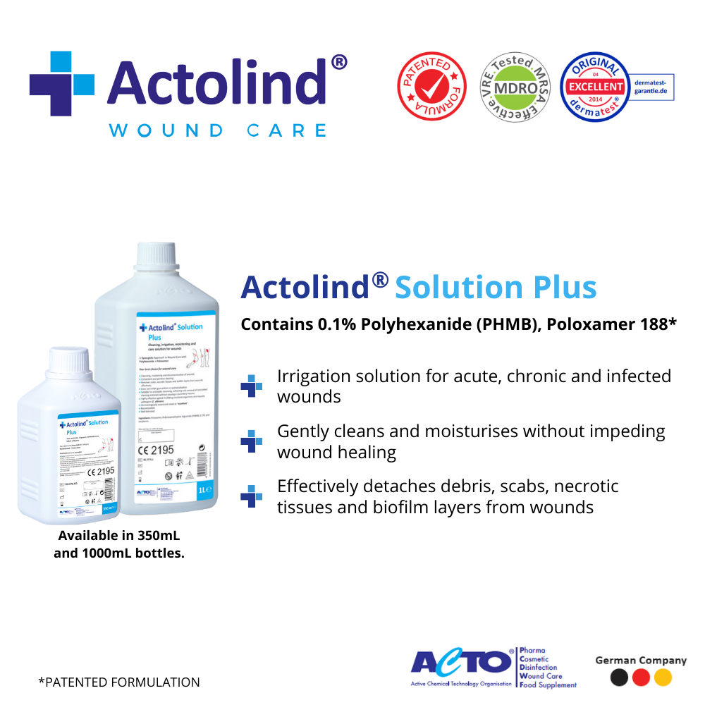 ACTOLIND Solution Plus 350mL - polyhexanide/poloxamer wound irrigation ...