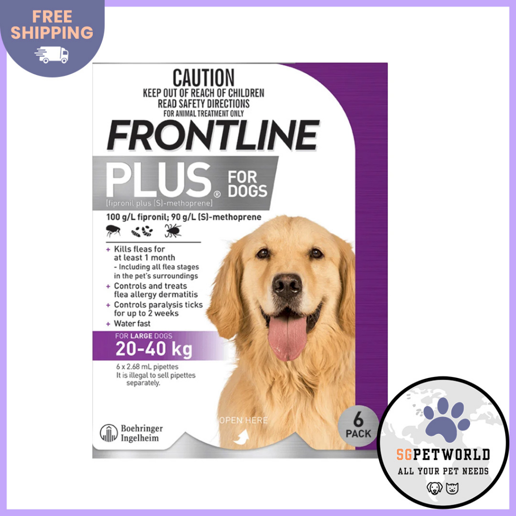 Frontline Plus For Large Dogs 20 To 40 Kg (Purple) 6 Pipettes | Shopee ...