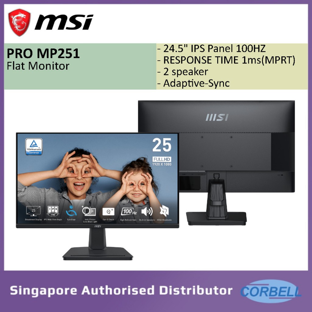 MSI PRO MP251 25" Flatscreen Monitor FHD/IPS Panel/RR 100hz/RT 1ms(MPRT ...