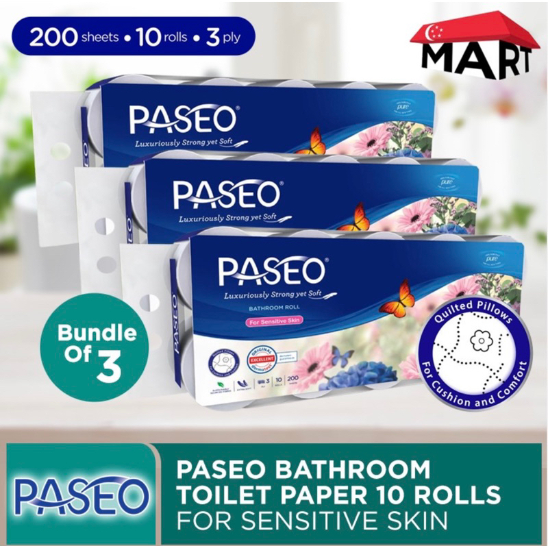 Bundle of 3] Paseo Bathroom Toilet paper 10 rolls Tissue Paper Suitable ...