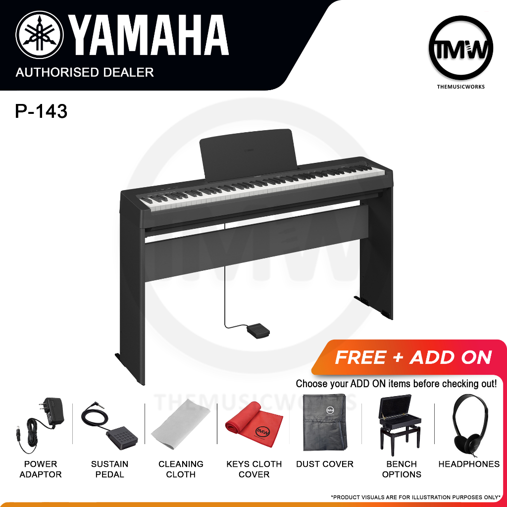 Yamaha P143 Portable Digital Piano 88 Weighted Keys Electric Beginner ...