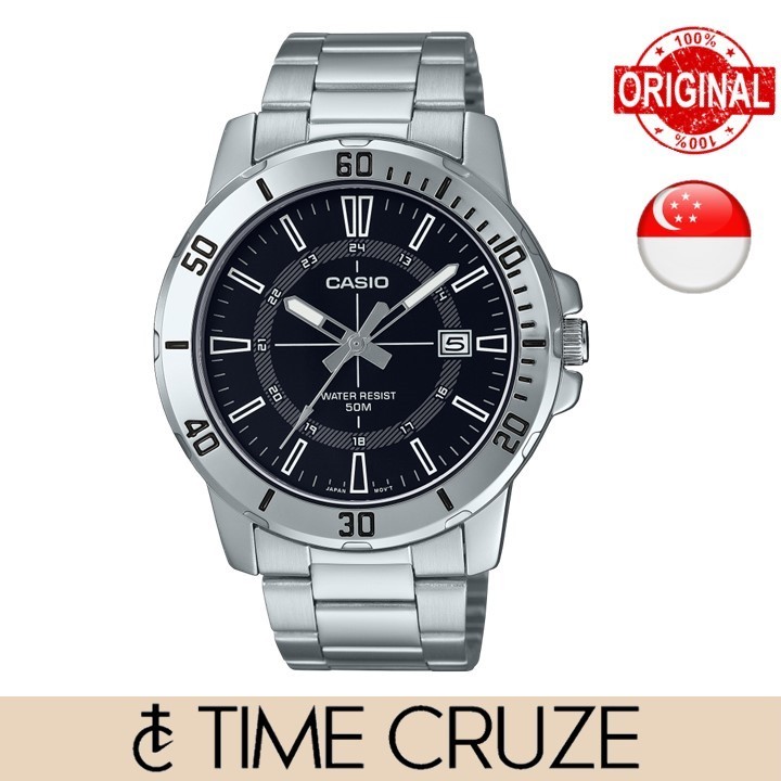 [Time Cruze] Casio MTP-VD01 Diver Style Quartz Stainless Steel Black Dial Men Watch MTP-VD01D-1C ...