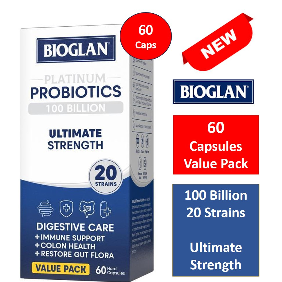 Bioglan Platinum Probiotics 100 Billion 60 Capsules Ultimate Strength ...