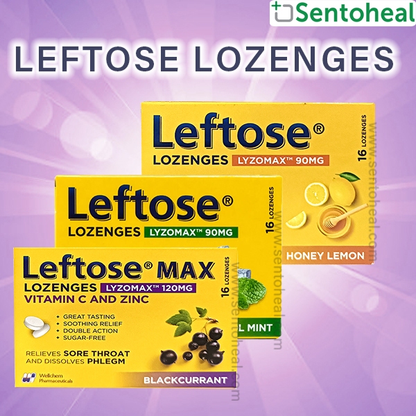 Leftose Lozenges Lyzomax 90mg Honey Lemon/ Cool Mint Flavour/ Leftose ...