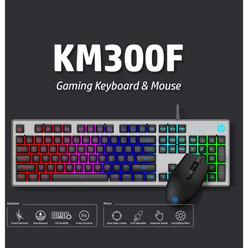 HP KM300F WIRED USB GAMING KEYBOARD AND MOUSE COMBO WITH LED BACKLIGHT ...