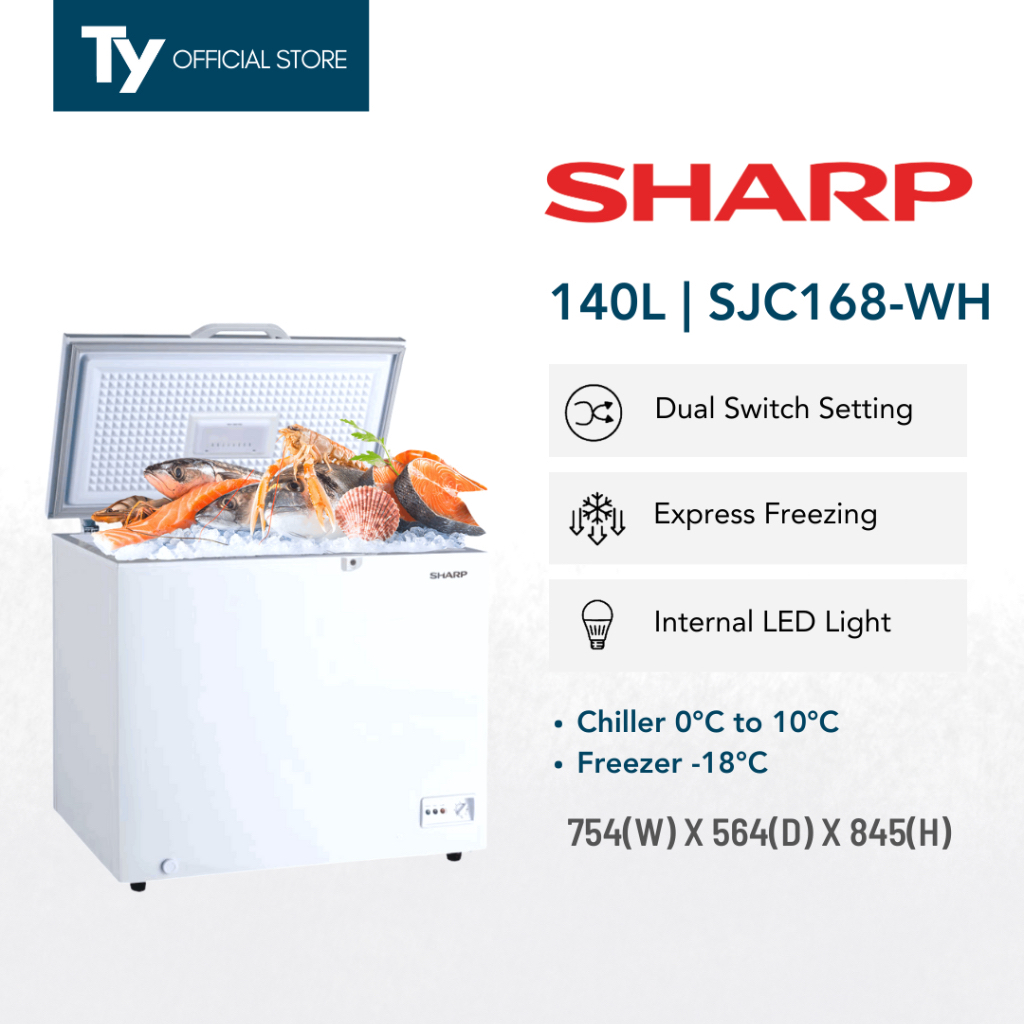 [Ty] Sharp SJC168-WH Chest Freezer 140L Convertible Chiller and Freezer ...