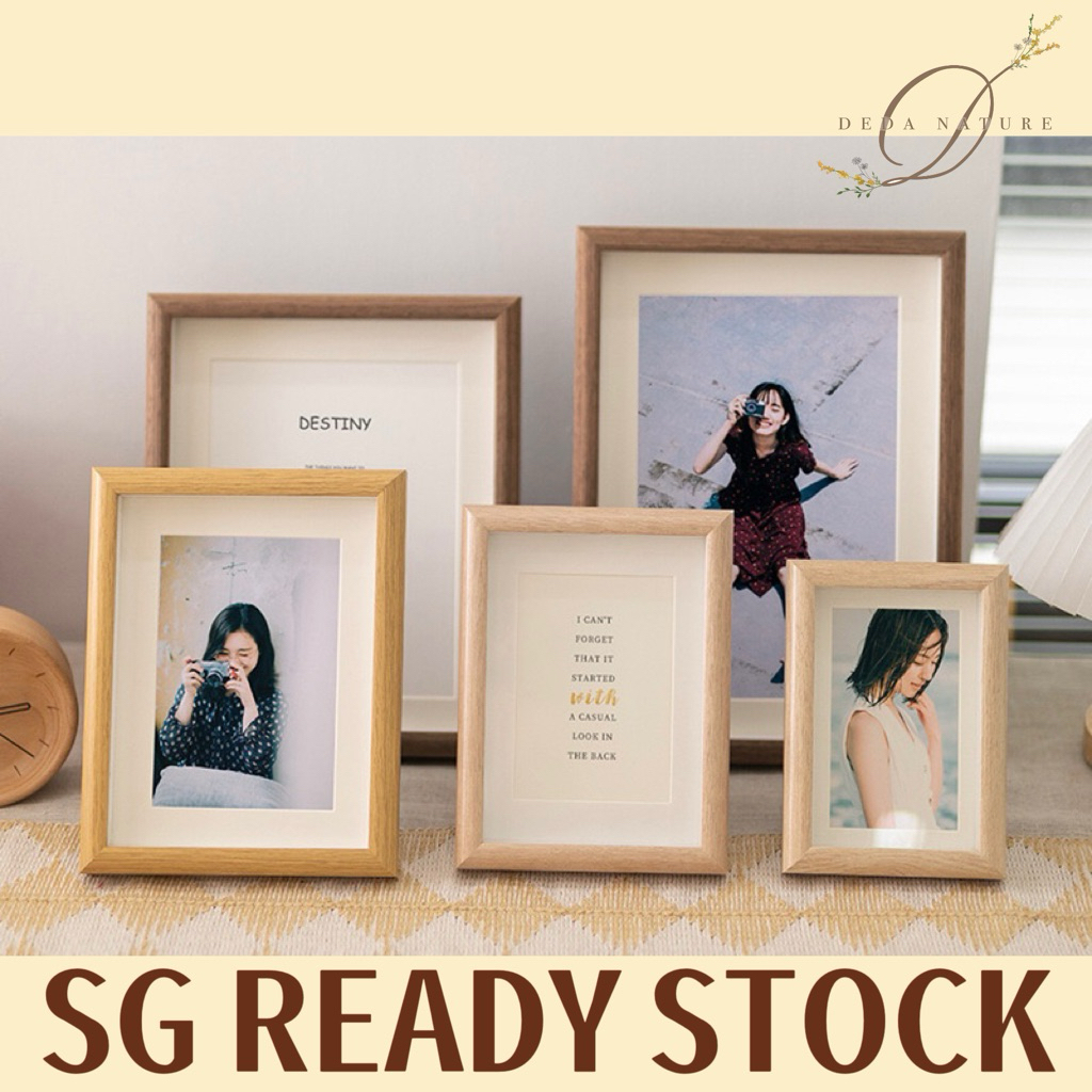 [SG Stock]4R 5R 6R Wooden Picture Frame Wall Art Poster Painting Photo Hanging Stand Desk Table ...