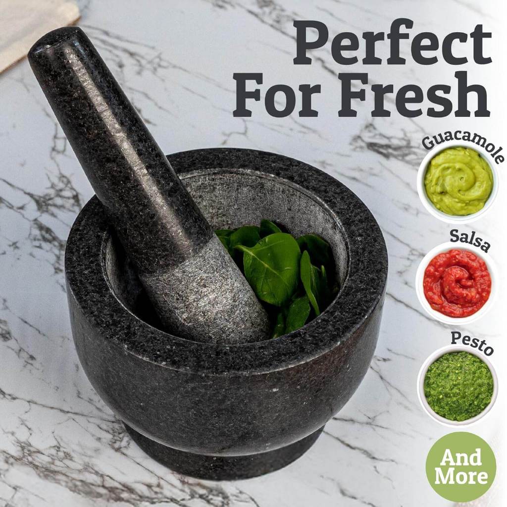 100% Granite Heavy Duty Mortar and Pestle Set with Cover Stone Grinding ...