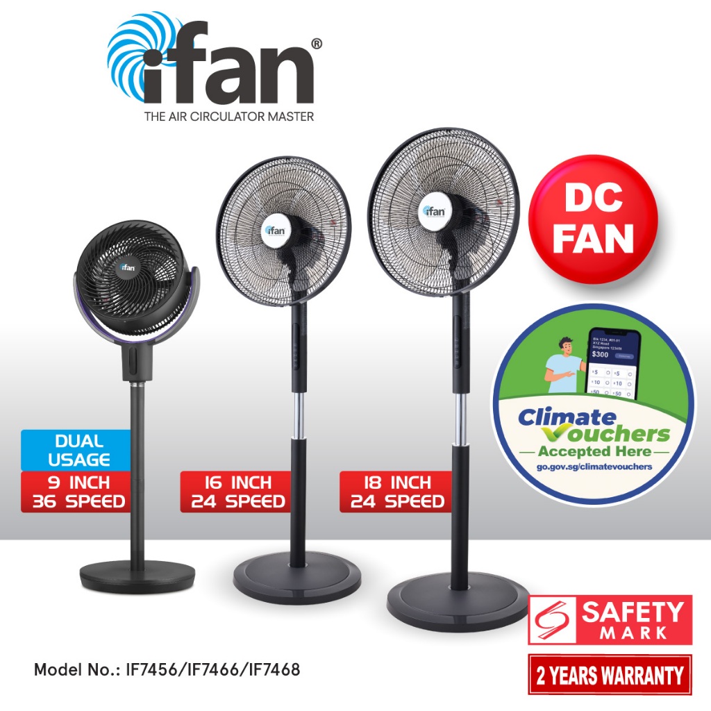 iFan Stand Fan , Powerful DC Motor Fan with OSC & remote control, Quiet ...