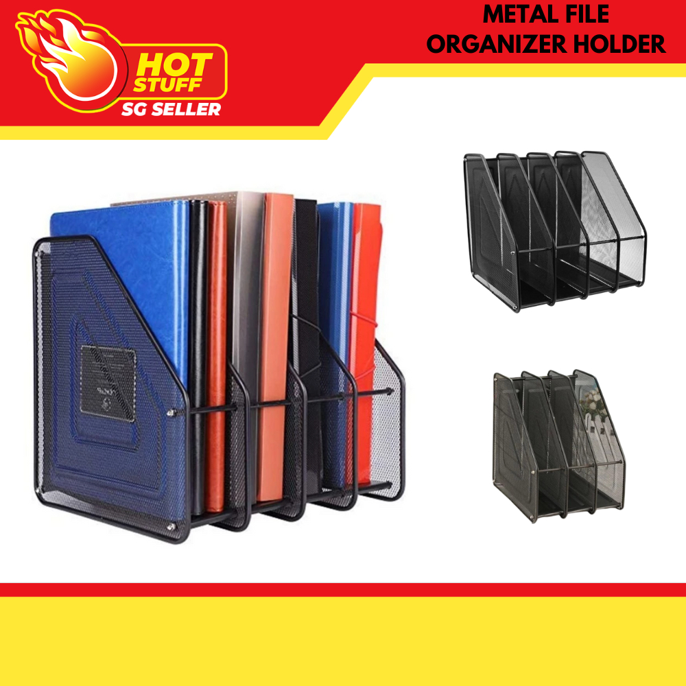 Metal Desktop File Holder Rack Black Wire Mesh Document Organizer Many ...