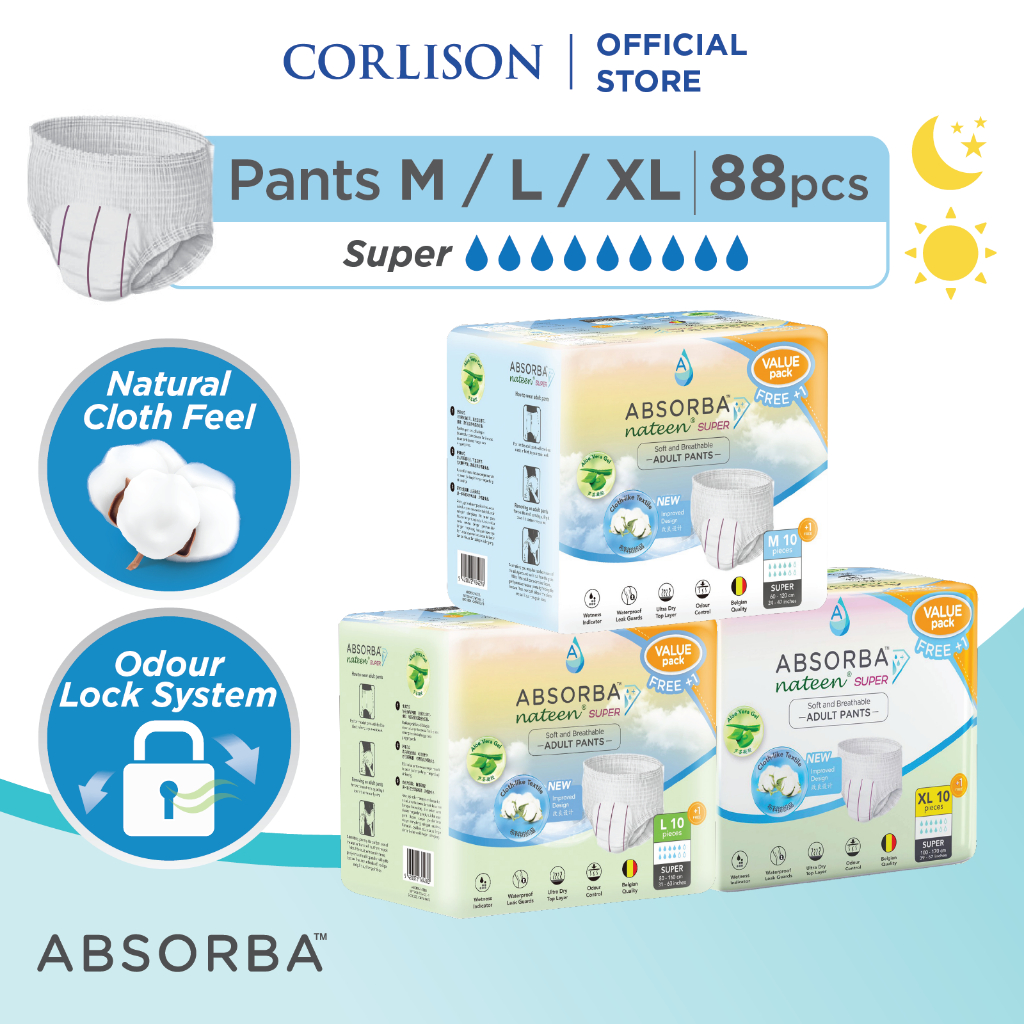 ABSORBA Nateen Super Pull Up Pants - M/L/XL Size, 8packs of 10s/11s | Shopee Singapore