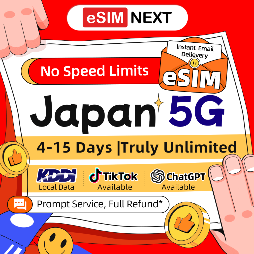 Japan eSIM 5G KDDI 4-15 Days Local Unlimited Data Supports TikTok ...