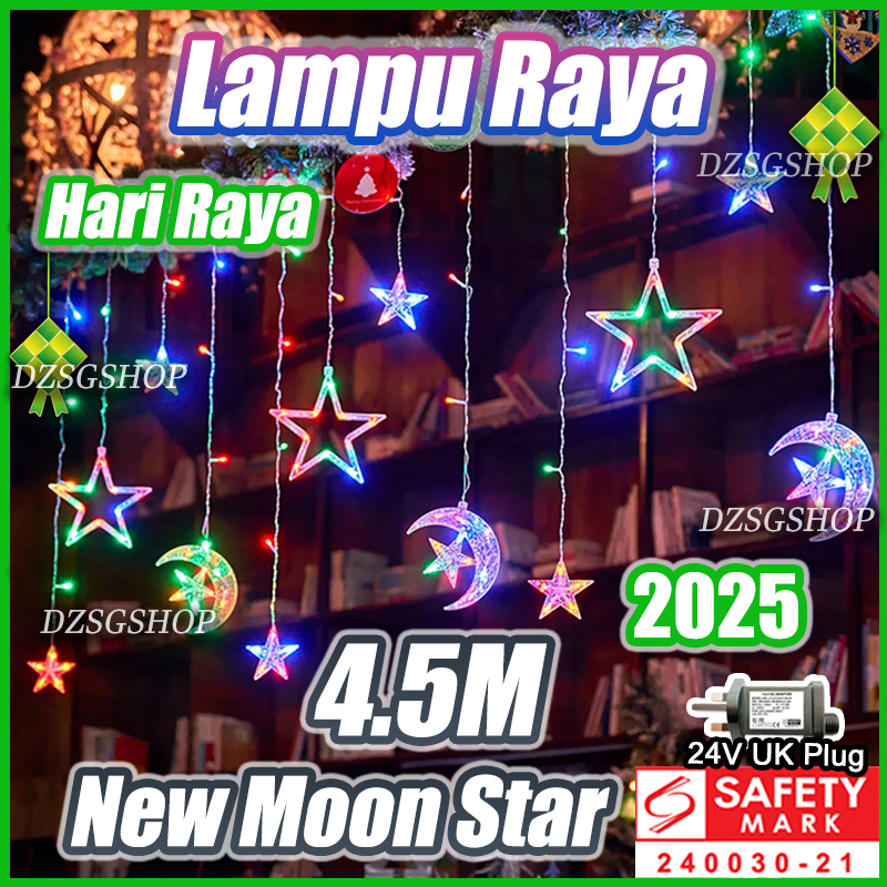 4.5m Moon Star Fairy lights Hari Raya Decoration 2025 Curtain LED light ...
