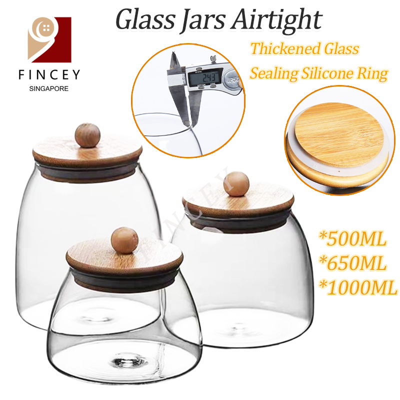 【SG】Clear Glass Jars Airtight Bamboo Lids Food Storage Container with ...