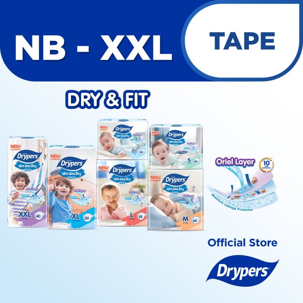 Drypers Wee Wee Dry Tape Baby Diaper NB/S/M/L/XL/XXL Size - Carton ...