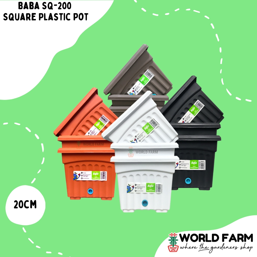 Baba SQ-200 Square Plastic Pot, Cotta / White / Zen Brown / Zen Grey ...