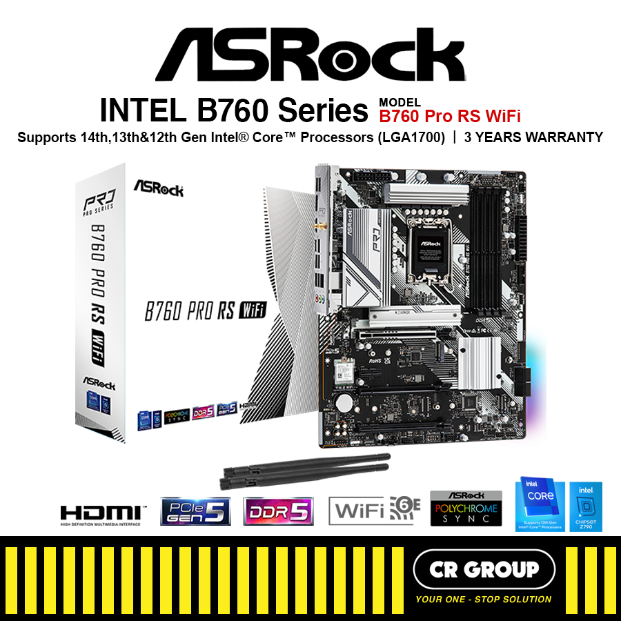 ASRock B760 Pro RS WiFi DDR5 ATX Motherboard - Intel B760 Chipset ...