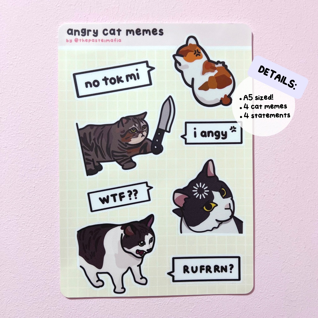 "angy cat meme" A5 sticker sheet, waterproof scratchproof matte vinyl ...