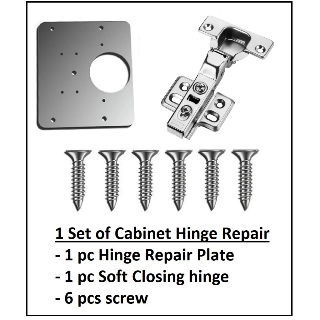 Cabinet Hinge Repair Plate (1 set comprise of 1 plate, 1 hinge & 6 ...