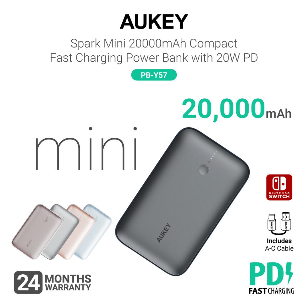 Aukey PB-Y57 Spark Mini 20000mAh 20W PD Compact Fast Charging Power ...