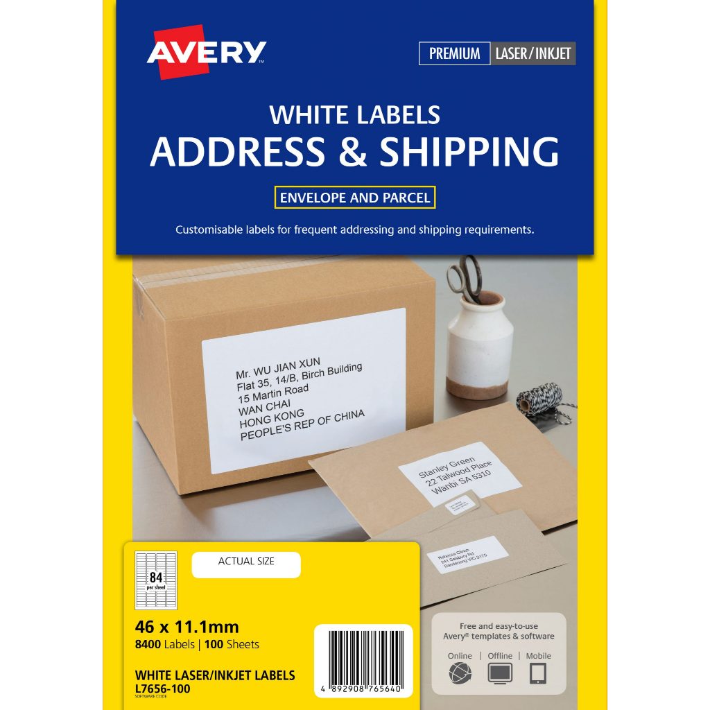 Avery Multipurpose White A4 Address Labels L7656-100 (100 Sheets Per ...