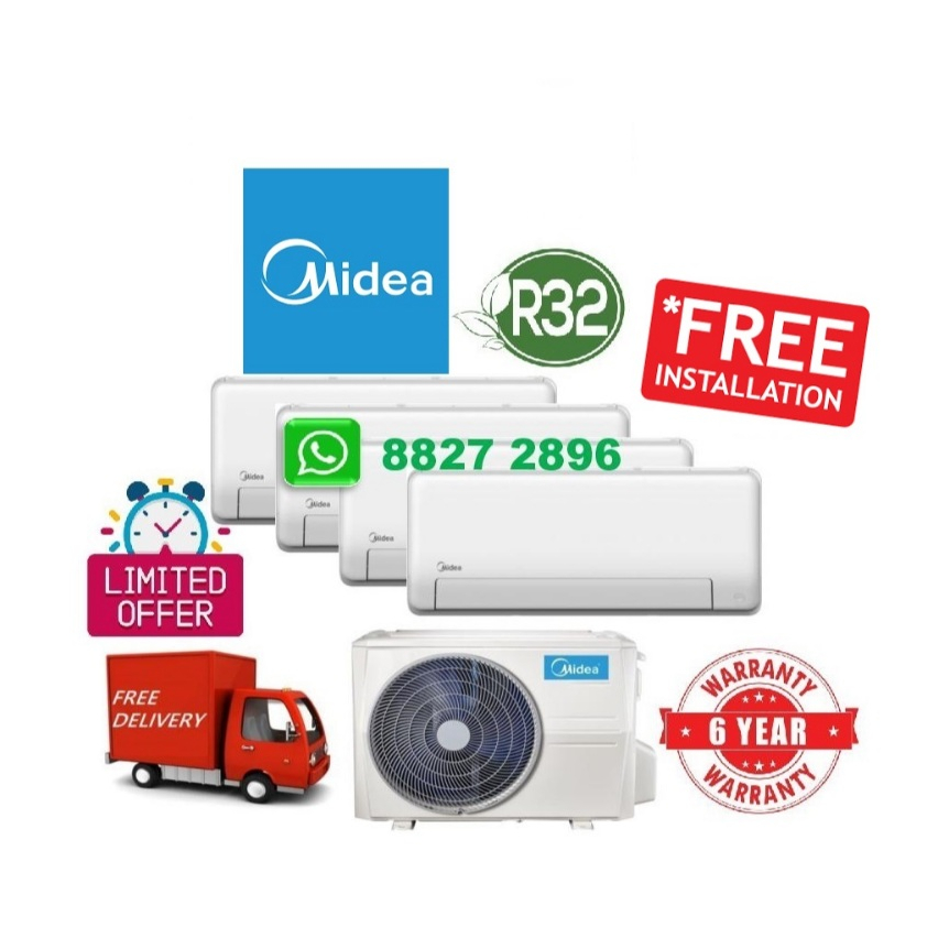 *ALL-NEW-DESIGN* Midea (R32) Multi-Split System 4 Aircon + FREE ...