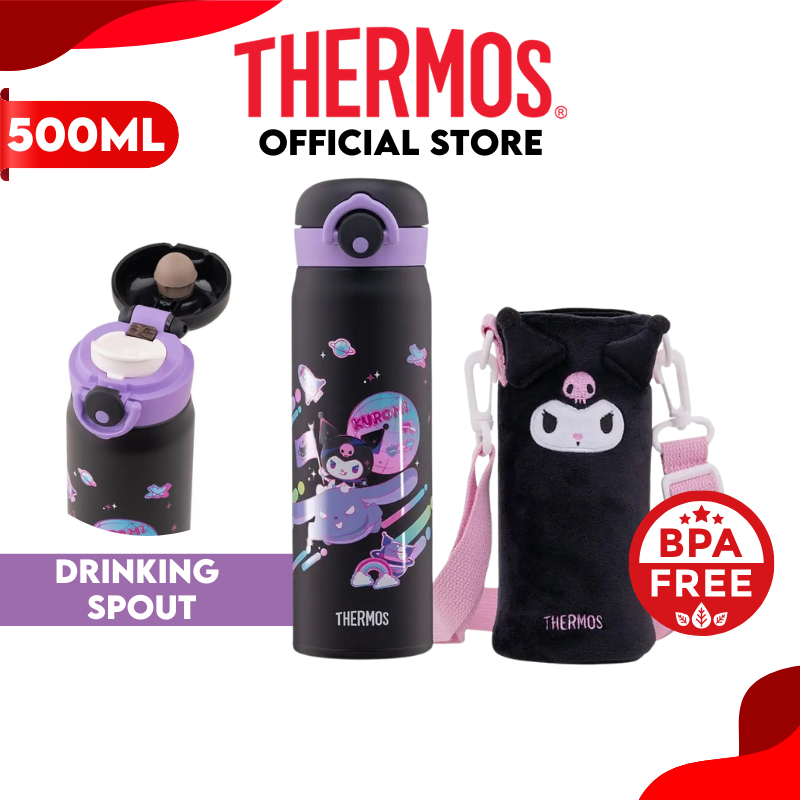 Thermos® JNR-501KU24-BK 500ml Kuromi Ultra-Light One-Push Bottle with Pouch Stainless Steel 304 ...