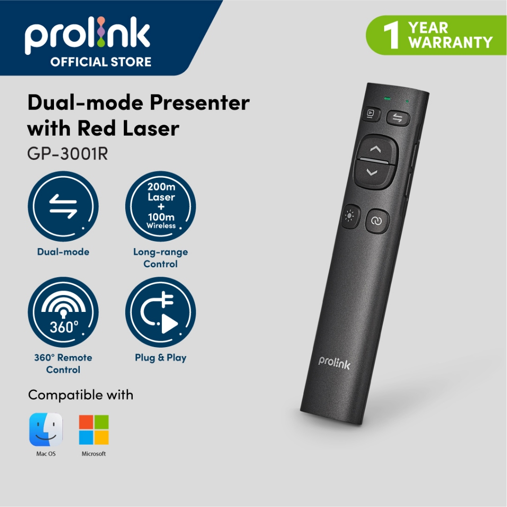 NEW! Prolink GP-3001R Wireless Presenter with Red Laser (Dual-mode ...