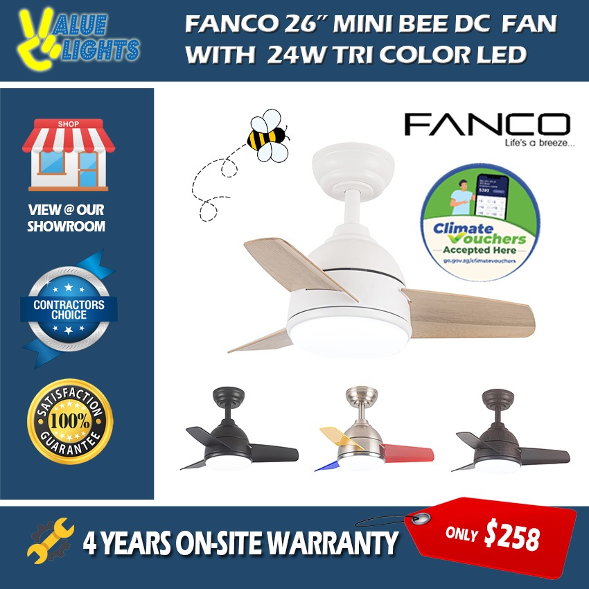 [Climate Voucher] Fanco 26" Mini Bee DC Ceiling Fan with 24W Tri Colour ...