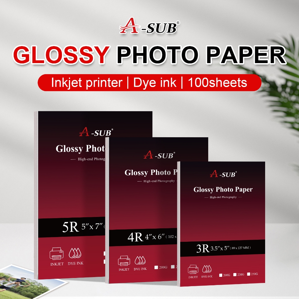 【3R/4R/5R Glossy】A-SUB Glossy Photo Paper 230gsm Photograph Printing ...