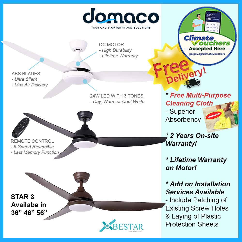 [CLIMATE VOUCHER $197] Bestar Star 3 DC Ceiling Fan with 24W 3 Tone LED ...