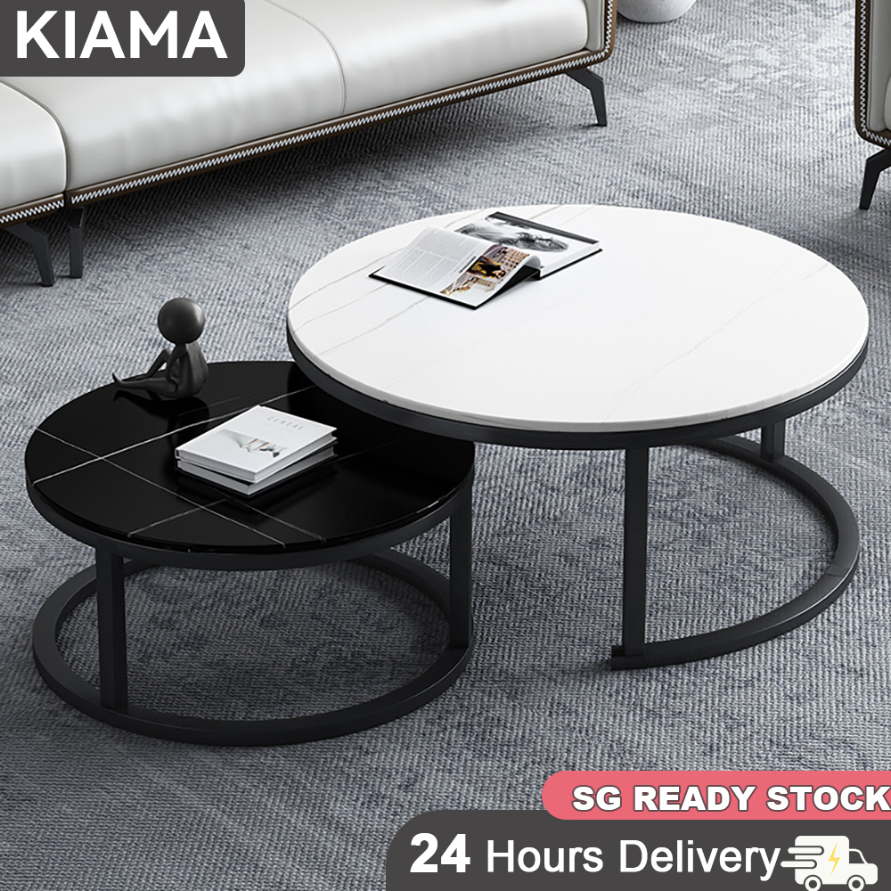 🔥SG STOCK🔥 50CM+70CM Double Round Coffee Table Set of 2, Modern Accent ...