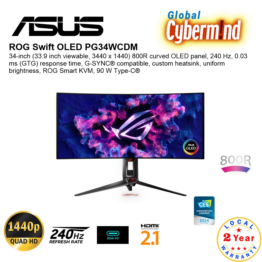 ASUS ROG Swift OLED PG34WCDM gaming monitor 34" (33.9" viewable, 3440x1440) 800R curved panel ...
