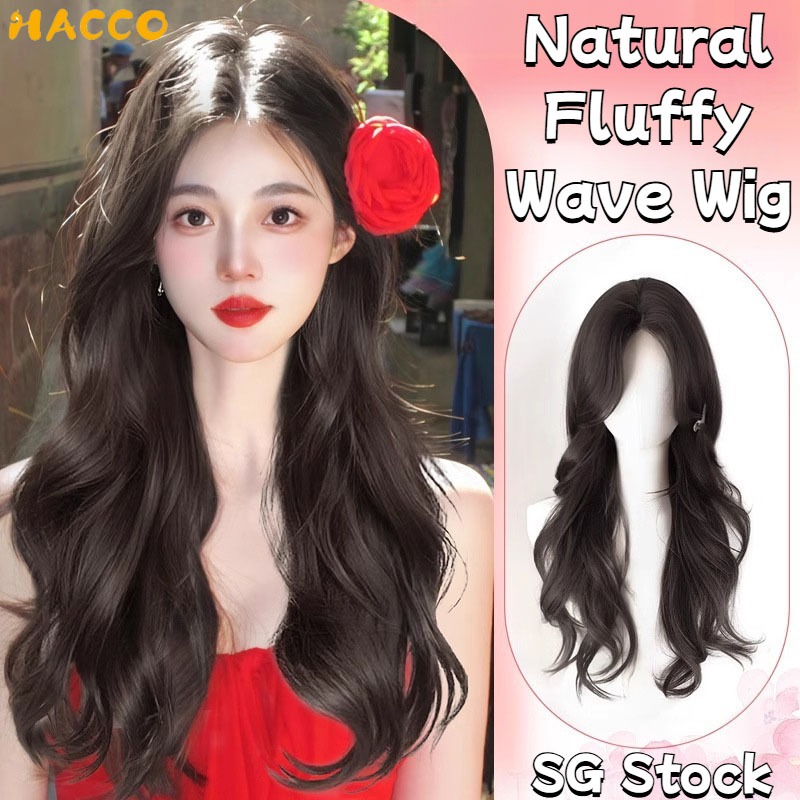【SG】Long Curly Hair Natural Fluffy Medium Long Hair Big Wave Wig For ...