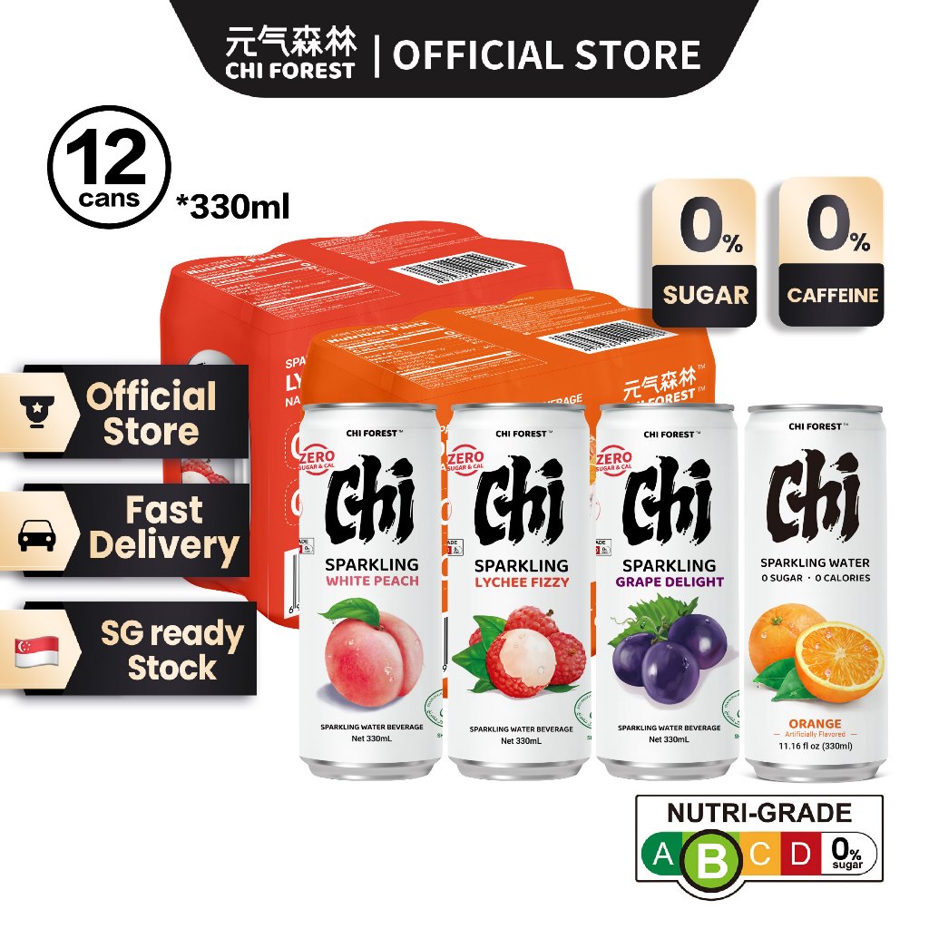 Chi Forest 元气森林 Zero Sugar Soda Sparkling Water Mixed Pack 330ml × 12 Cans (Genki Forest ...