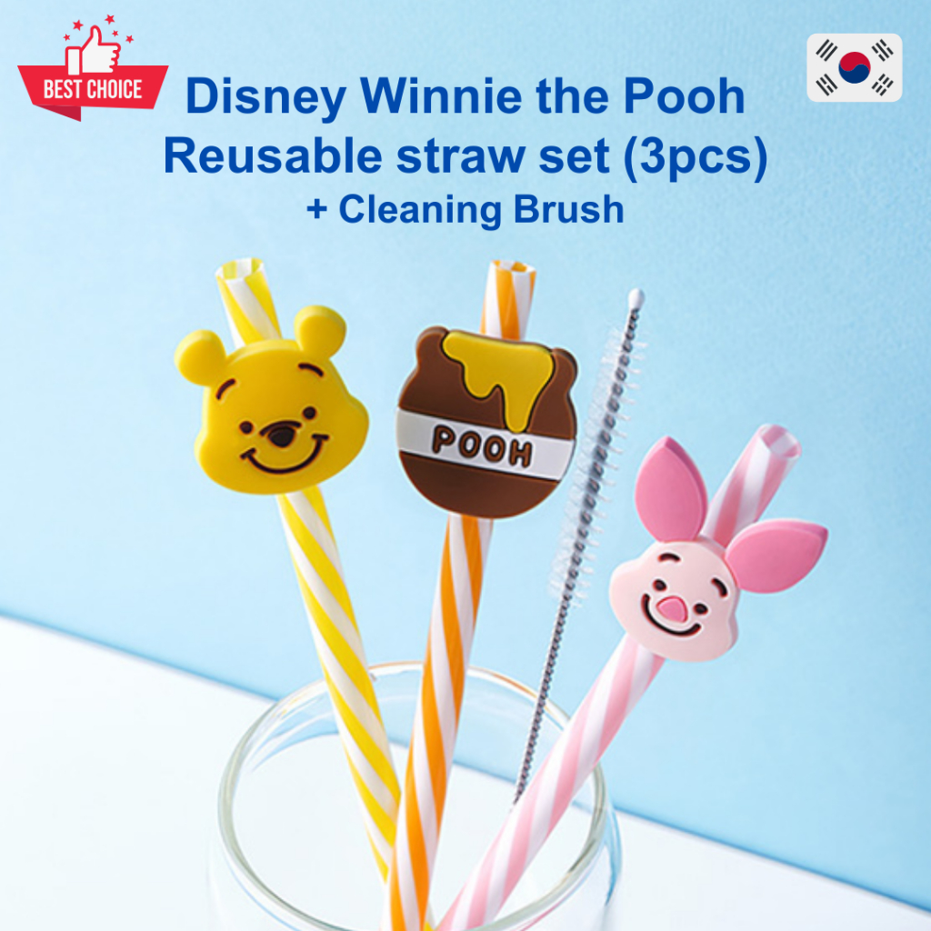 Disney Winnie the Pooh Reusable Straws Set (3pcs) + Cleaning Brush ...