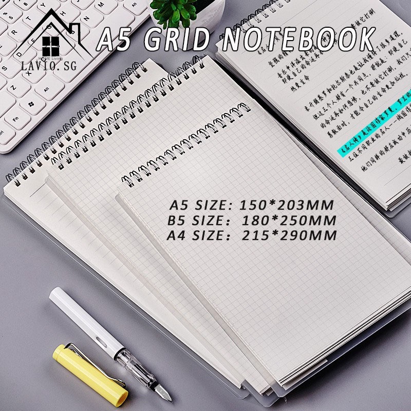 [SG] A4 A5 B5 Spiral Grid Notebook 160 Pages Student Writing Journal ...
