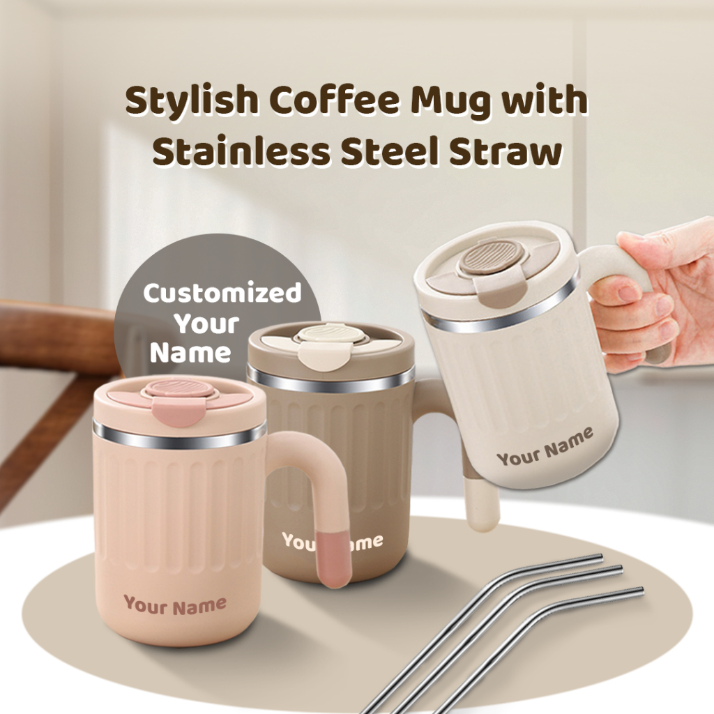 Personalized 480ml SUS 304 Coffee Mug with Lid and Straw | Corporate ...
