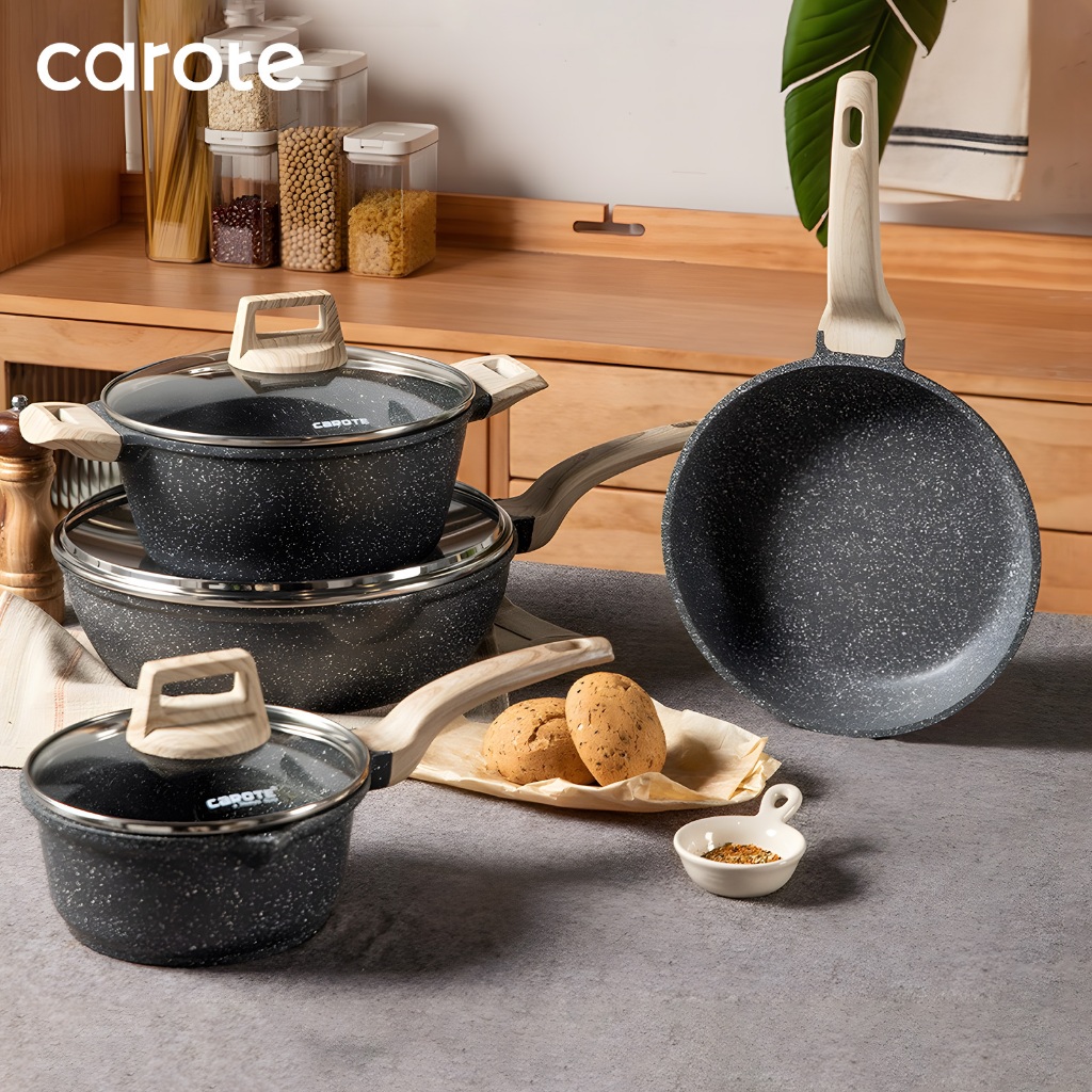 Carote Nonstick Granite cookware set 7 pcs Marble-coated Kitchenware ...