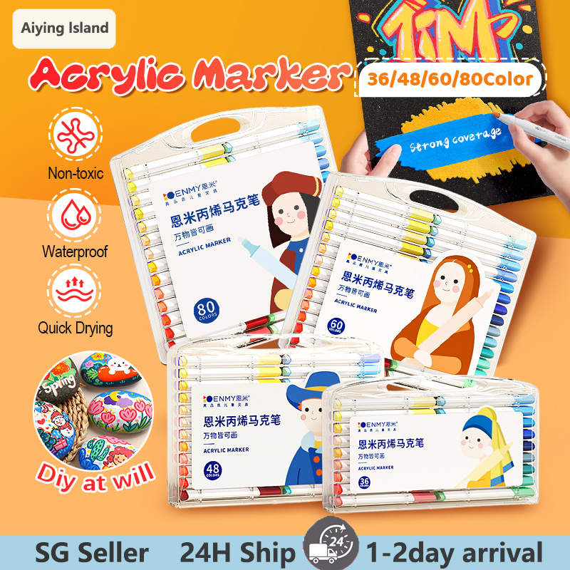 【SG】80 Colour Acrylic Marker Pen - Acrylic Paint Drawing Colouring ...