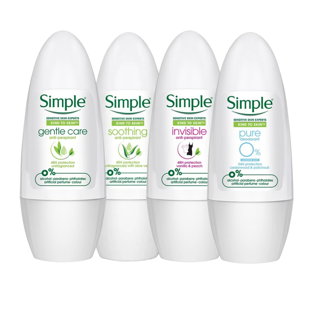 Simple Anti-Perspirant Deodorant Roll-On 45ml Gentle Care/Pure/Soothing ...