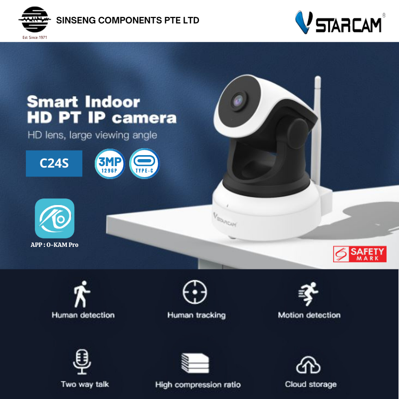 NEW Type-C C24S 3MP Vstarcam Wireless IP Camera Wide-Angle CCTV with Safety Mark Adapter (APP ...