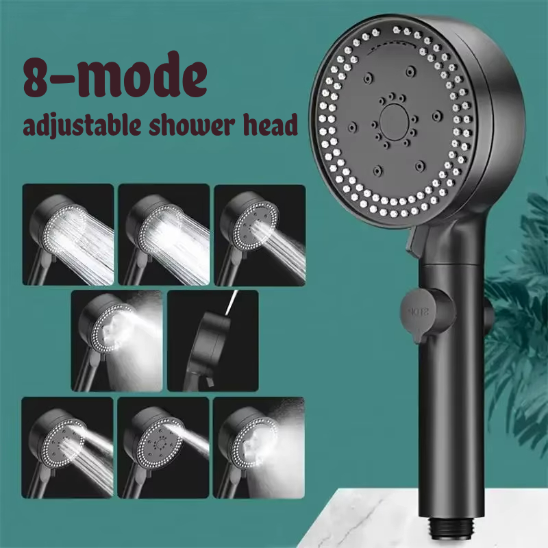 8 Modes High-Pressure Shower Head Fall Resistance Black Handheld ...
