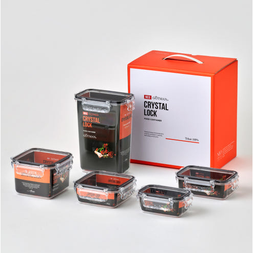 GOTMAN Neo Crystal Lock Tritan Airtight Container 5-piece Set Black ...