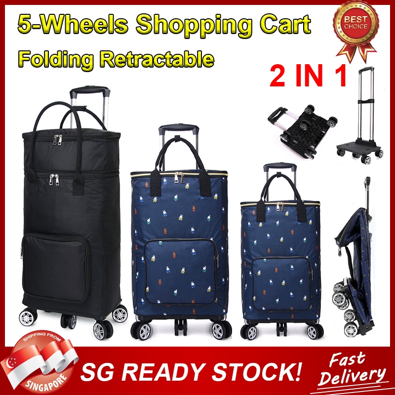 SG Folding Shopping Trolley 5-wheel Large Capacity Retractable Grocery ...