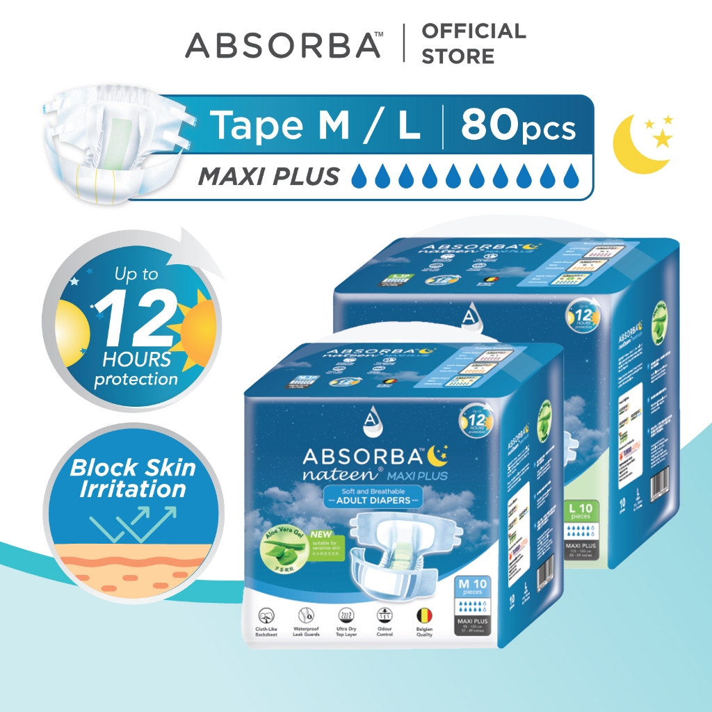 ABSORBA Nateen Maxi Plus Adult Diapers - M/L Size, 8packs of 10s | Shopee Singapore