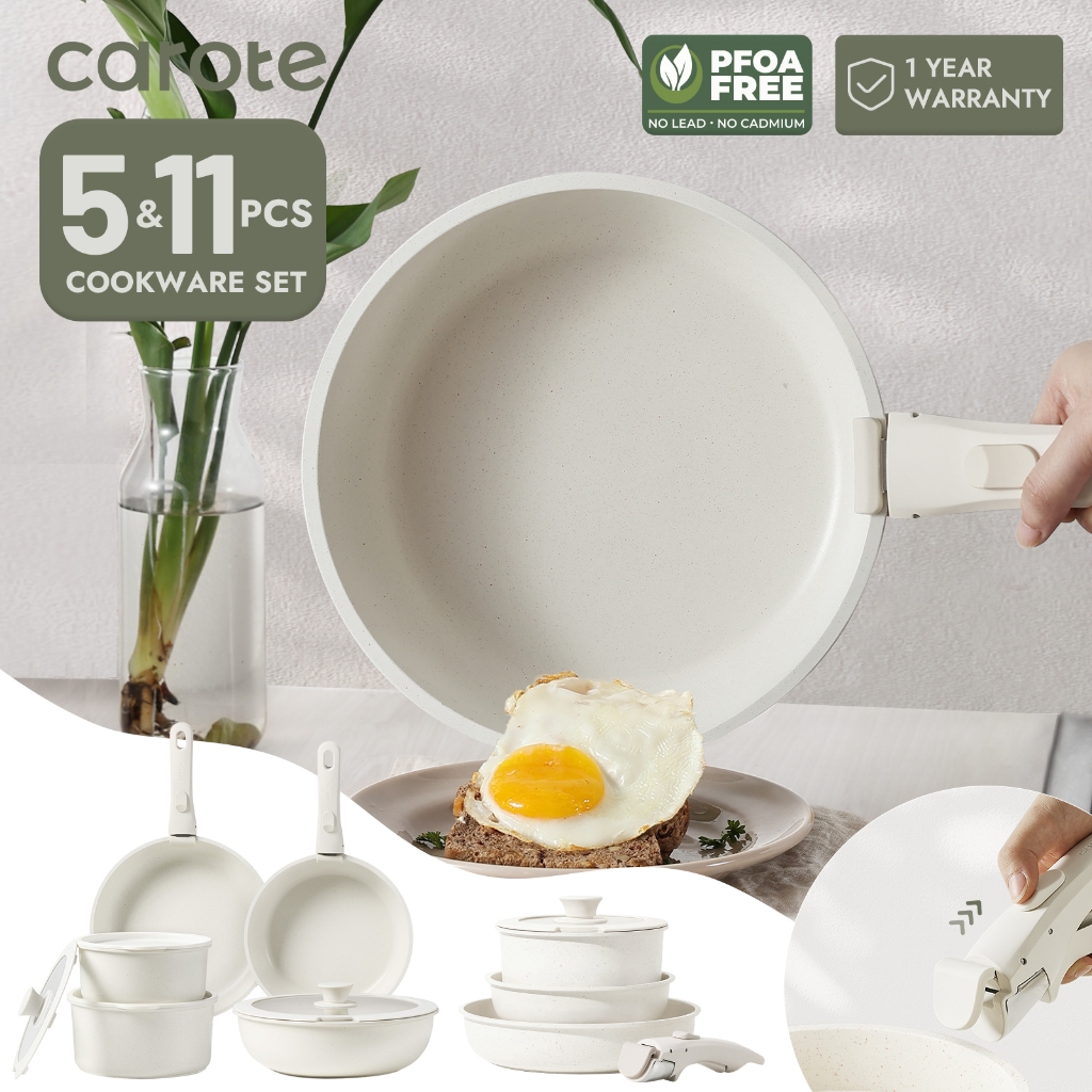 Carote Nonstick Cookware Set 5 &11Pcs Handle Removable Frying Pans & Pots & Deep Frypan PFOA ...